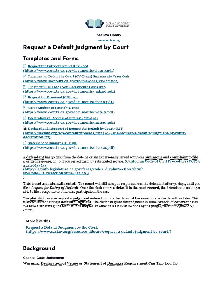 Default Judgment Request Guide | PDF | Default Judgment | Complaint