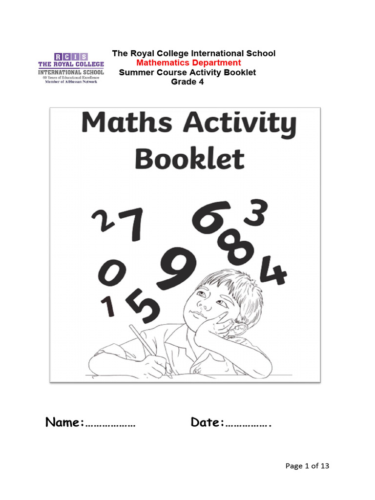 Grade 4 Summer Math Activity Booklet | PDF | Chess | Chess Theory