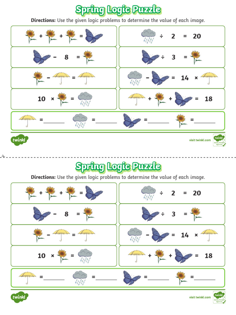 Spring Logic Puzzle for 6th Grade Math | PDF