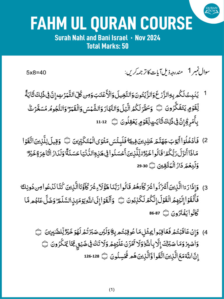 Surah Nahl, Isra Test | PDF