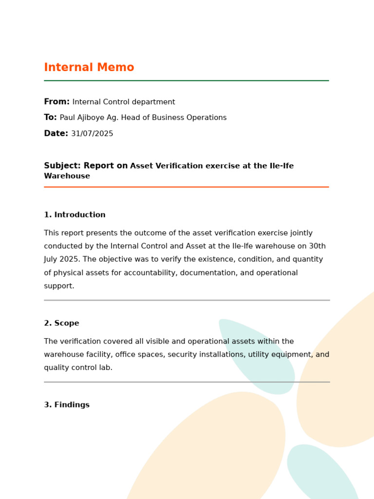 Report On Asset Verification Exercise at Ile Ife | PDF