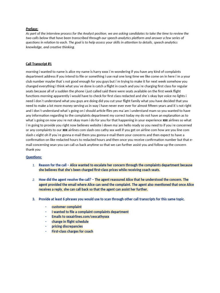 Analyst Interview Call Transcripts Review | PDF