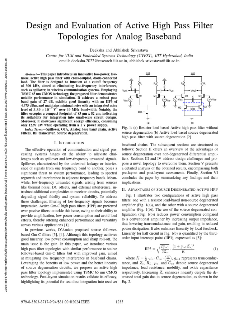 Design and Evaluation of Active High Pass Filter Topologies for Analog ...