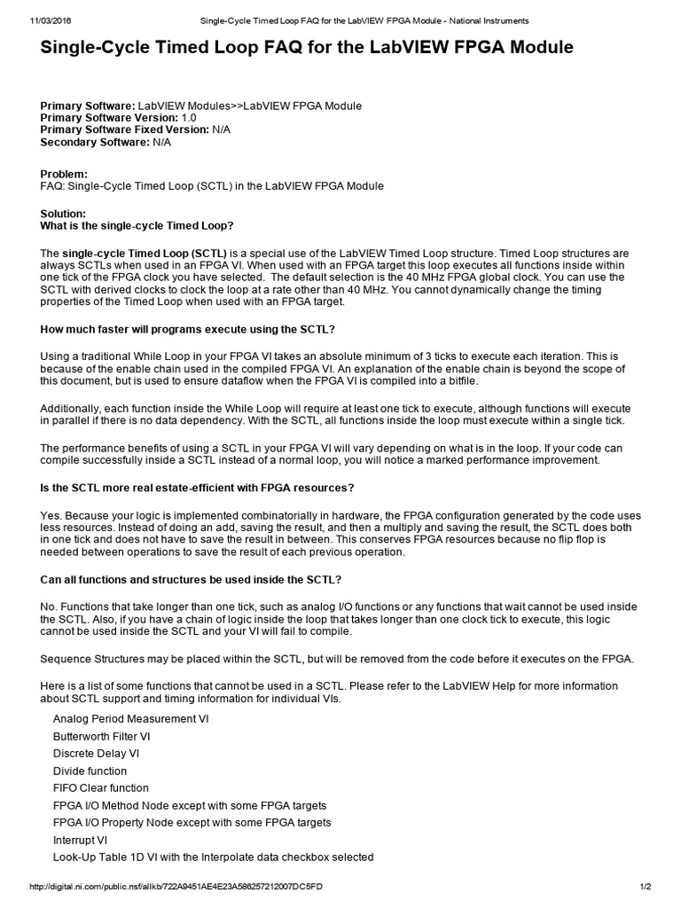 Single-Cycle Timed Loop FAQ For The LabVIEW FPGA Module - National Instruments | PDF | Field ...
