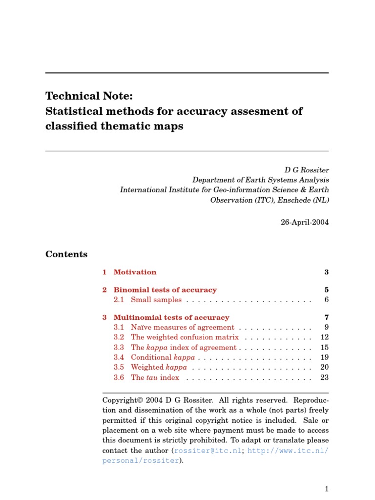 Technical Note: Statistical Methods For Accuracy Assesment of ...