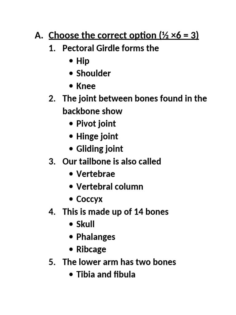 Skeletal System Test | PDF