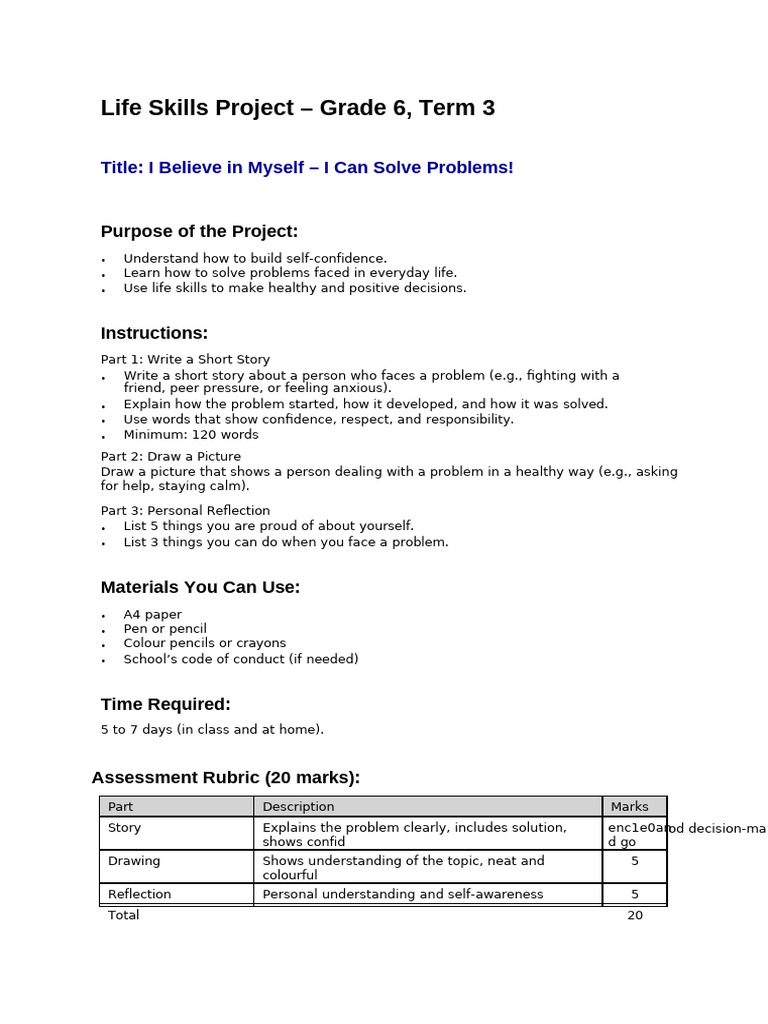 Grade 6 Term 3 Life Skills Project | PDF