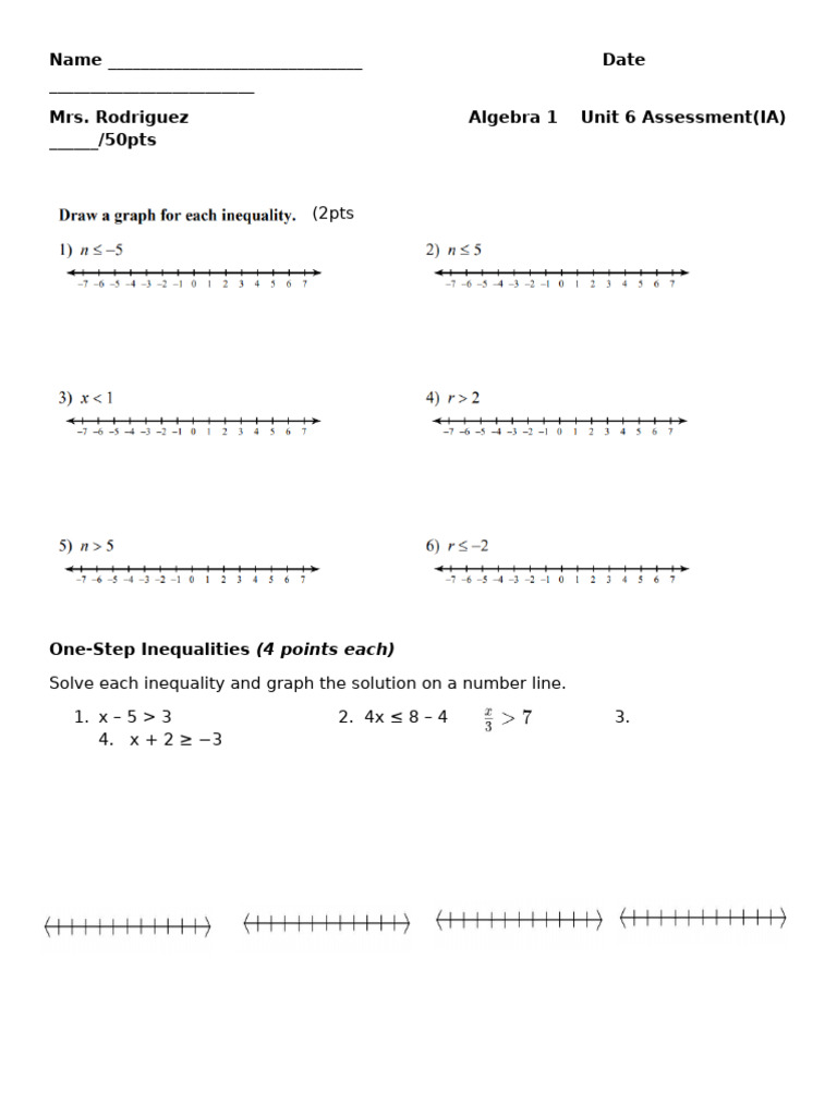 Algebra 1 Unit 6 Inequalities Assessment | PDF