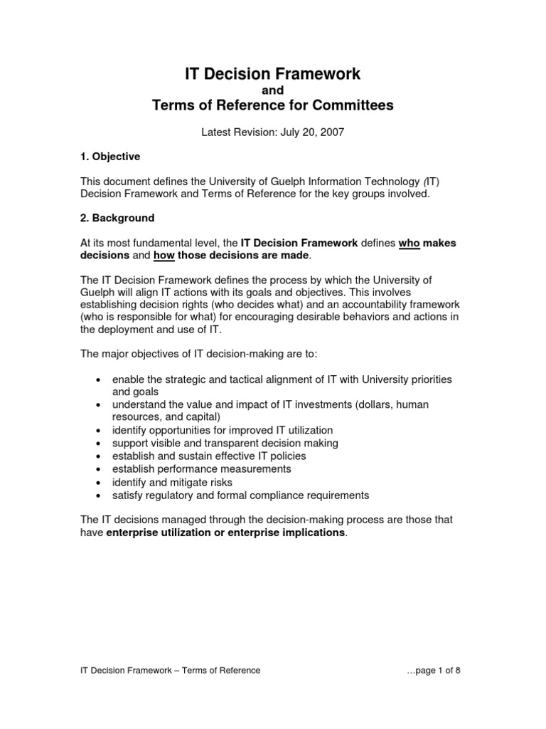 IT Decision Framework and Terms of Reference For Committees | PDF ...