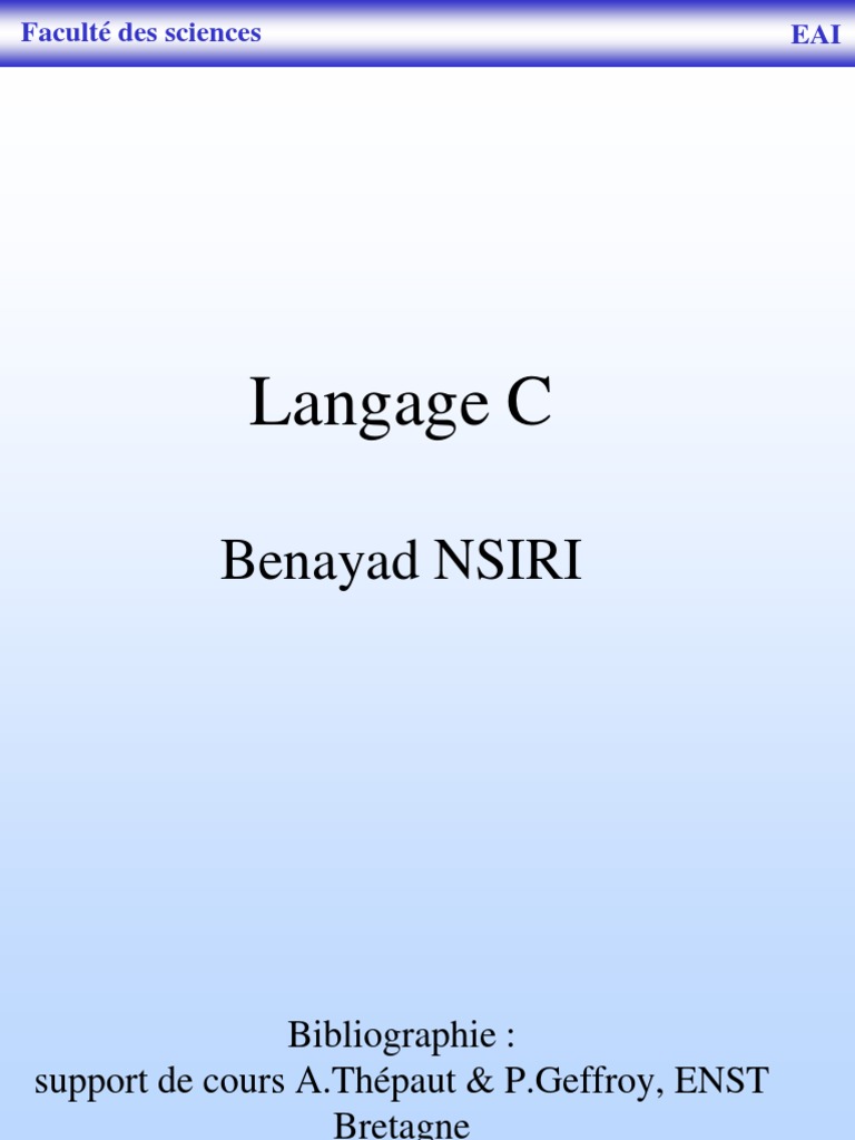 Support De Cours Langage C Pdf C Langage De Programmation Pointeur Programmation