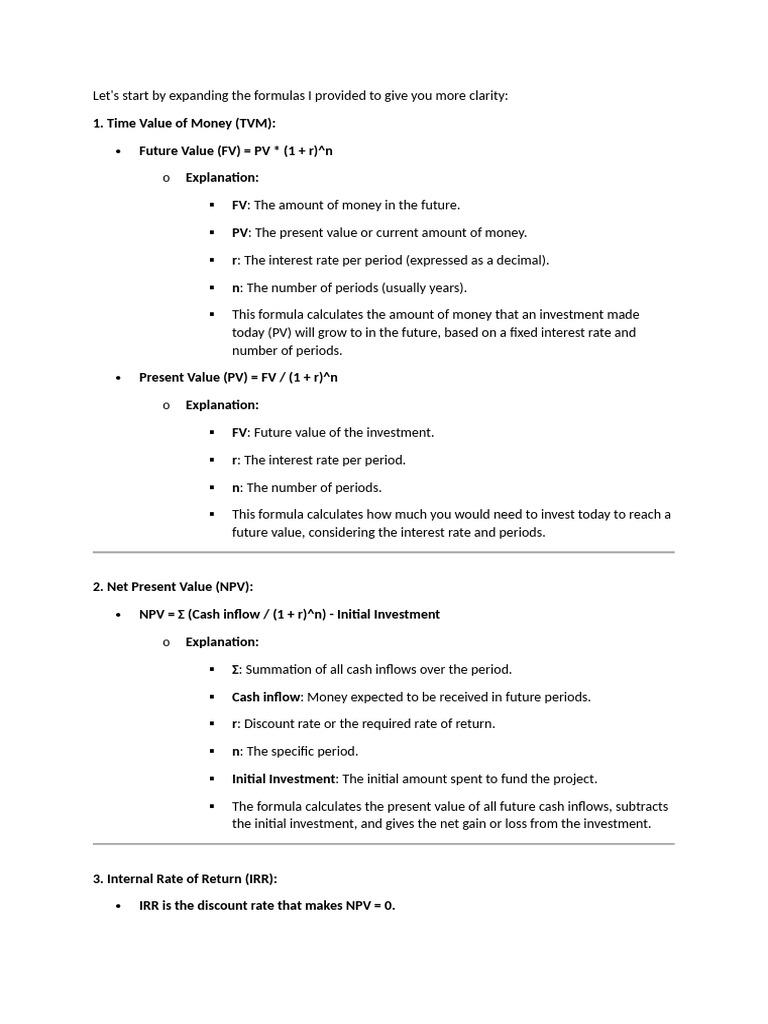 Financial Analysis Formulas Guide | PDF | Internal Rate Of Return | Net ...