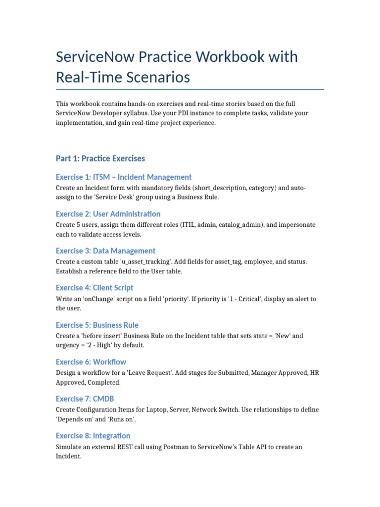 ServiceNow Practice Workbook | PDF