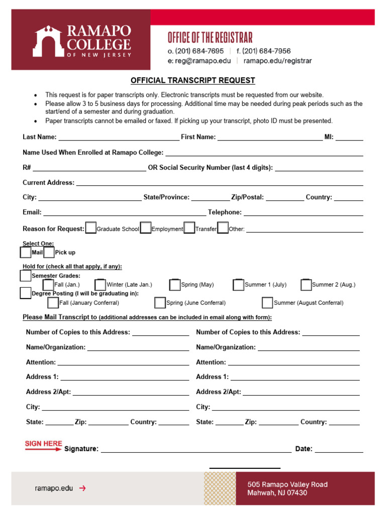 Official Transcript Request Form | PDF | Mail | Service Industries
