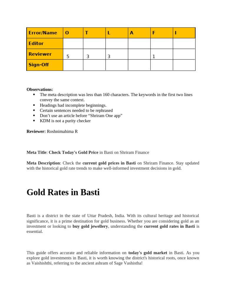 Gold Rate in Basti - V1.1 - RM 1 | PDF | Gold As An Investment | Fineness