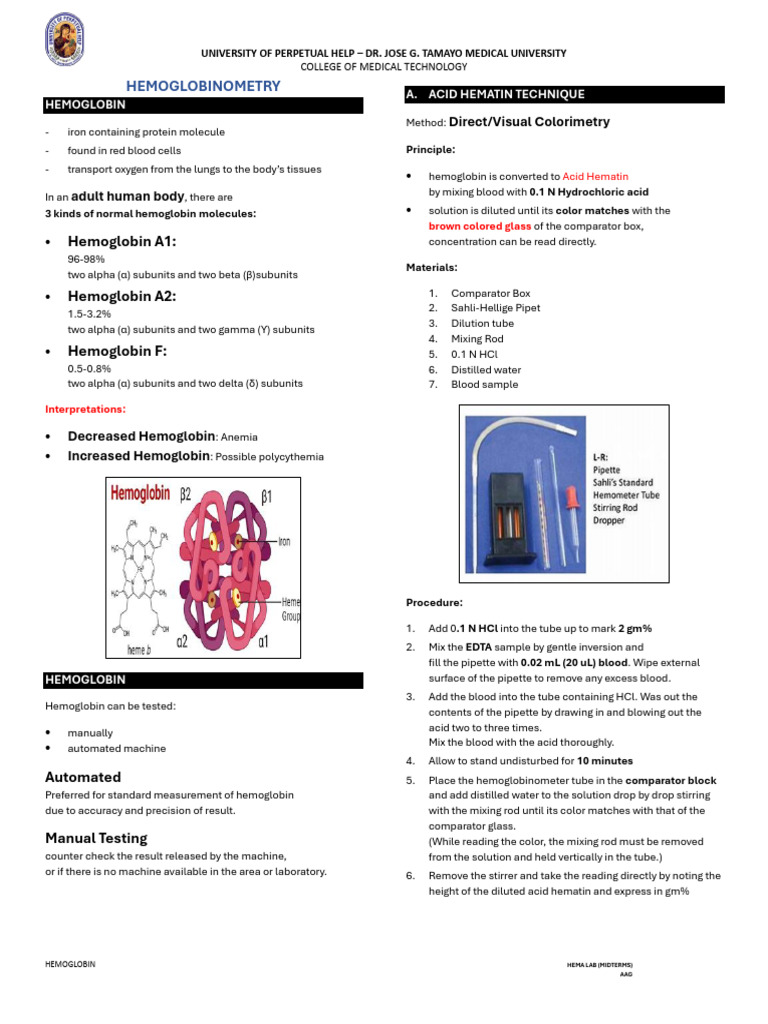 Hemoglobin Testing Methods Overview | PDF | Hemoglobin | Blood