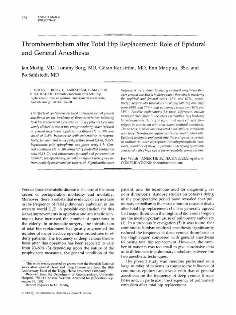 Thromboembolism After Total Hip Replacement Role.10 | PDF | Anesthesia ...
