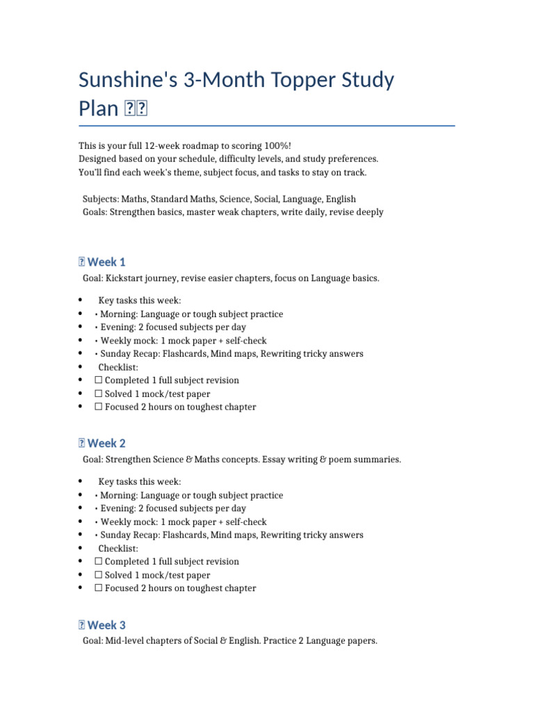 12-Week Study Plan for Top Scores | PDF | Human Communication | Cognition