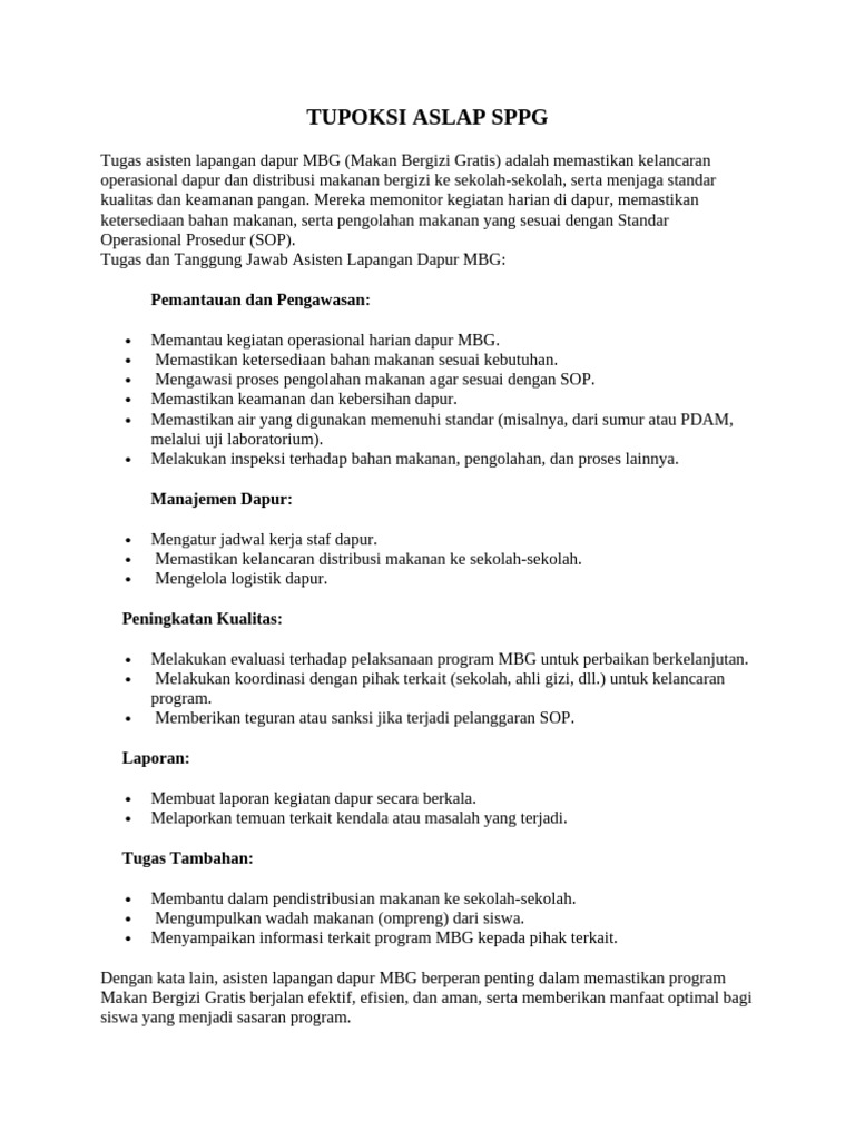 Tupoksi Aslap SPPG | PDF