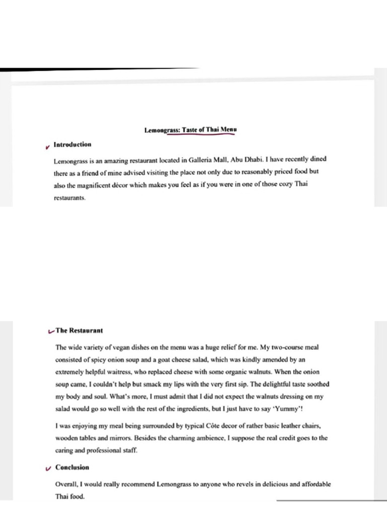 Restaurant Review Sample | PDF