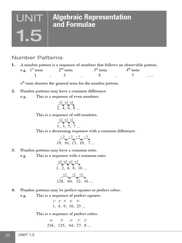 Algebraic Representation and Formulae | PDF | Numbers | Sequence