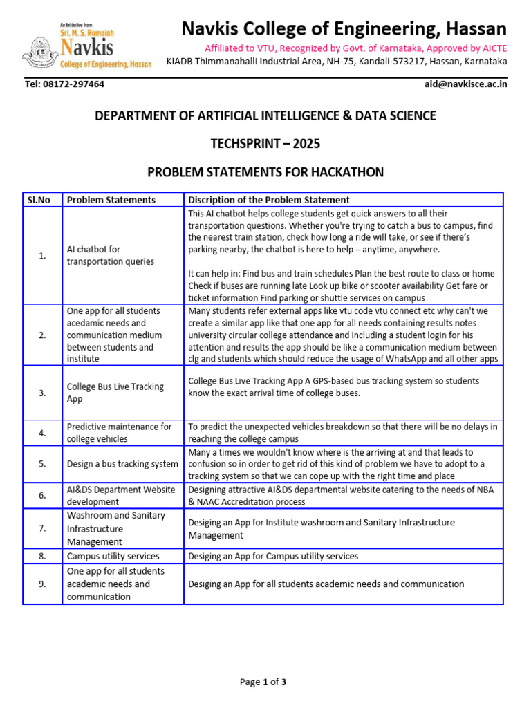 Problem Statements For Hackathon | PDF | Bus | Transport