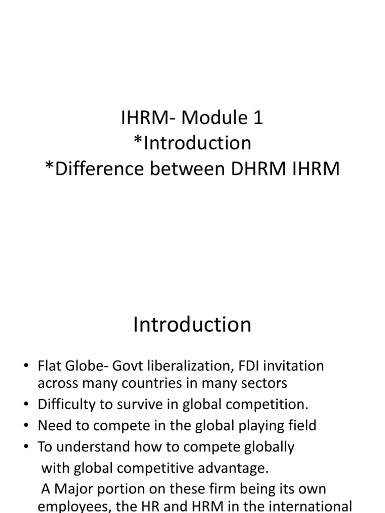 IHRM-Module 1 Introduction Difference Between DHRM IHRM | PDF | Human ...