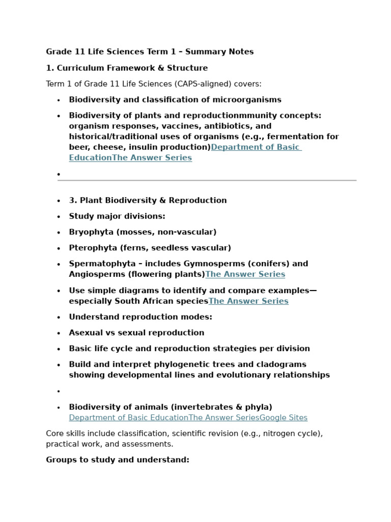 Grade 11 Life Sciences Term 1 Thing | PDF