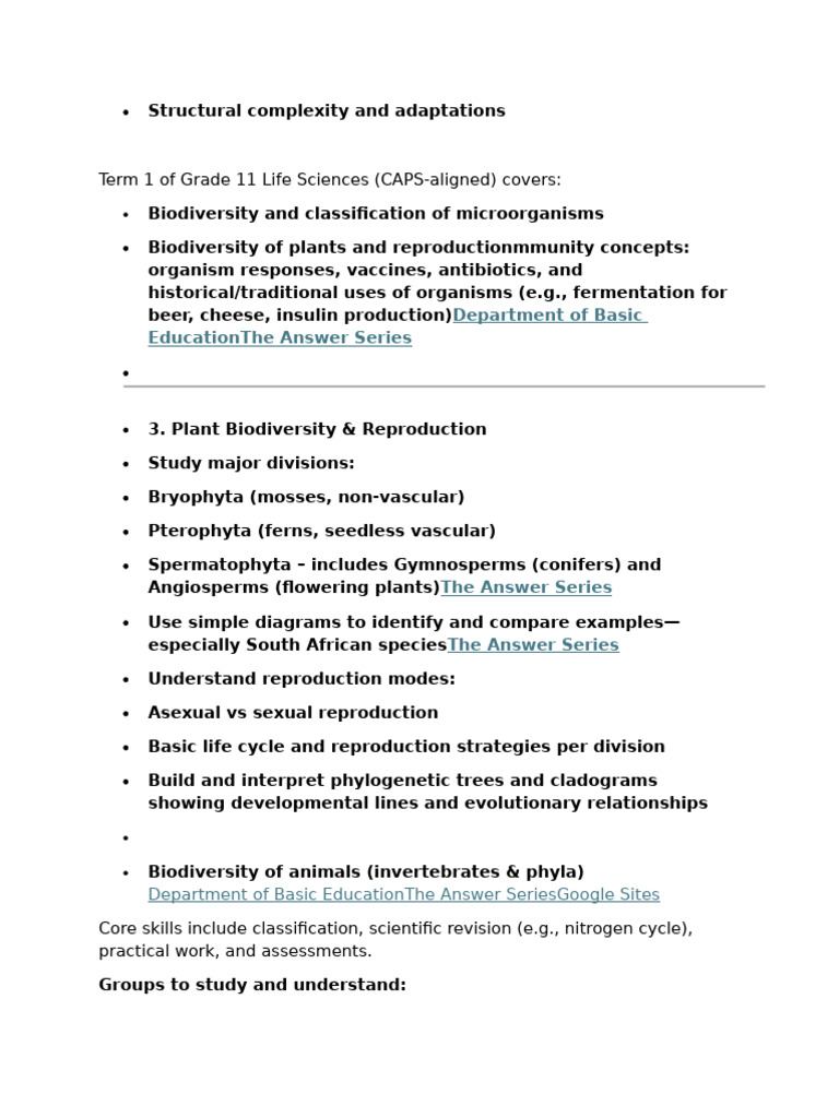 Grade 11 Life Sciences Term 1 Thing | PDF