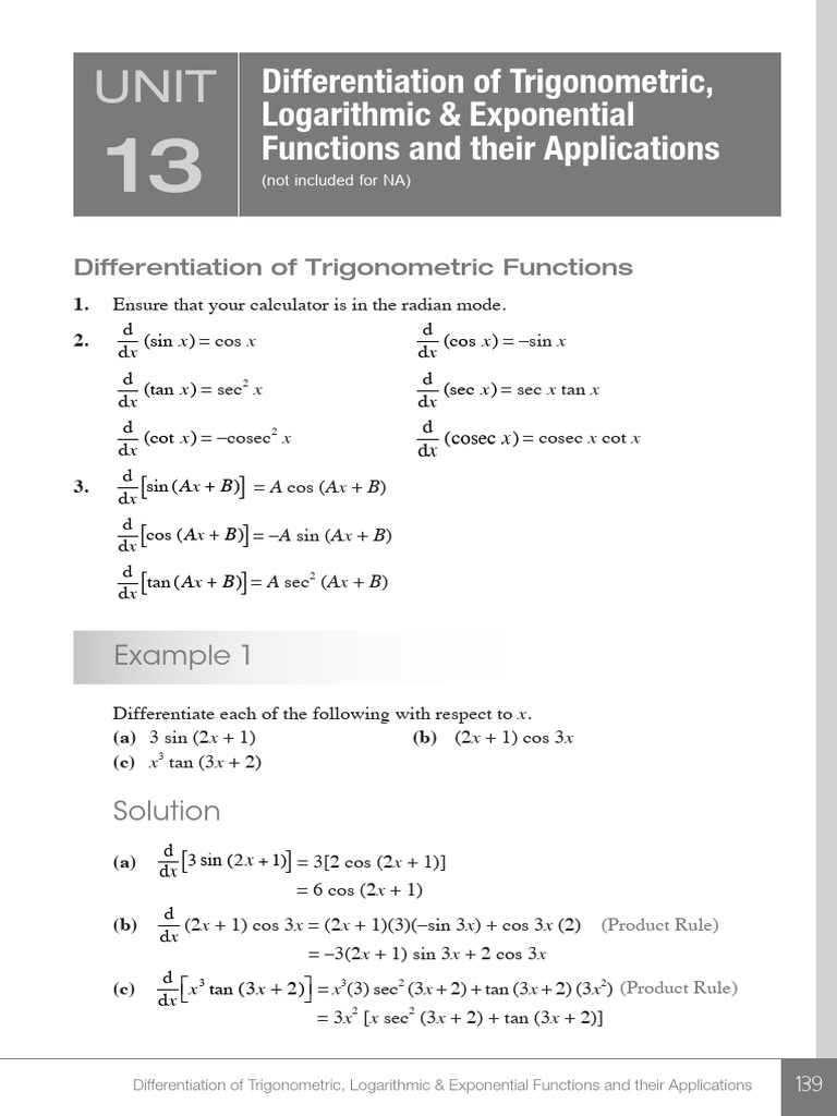 Differentiation of Trigonometric, Logarythmic & Exponential Functions and Application | PDF ...