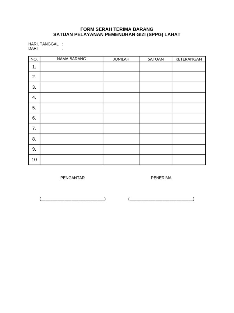 Form Serah Terima Barang | PDF