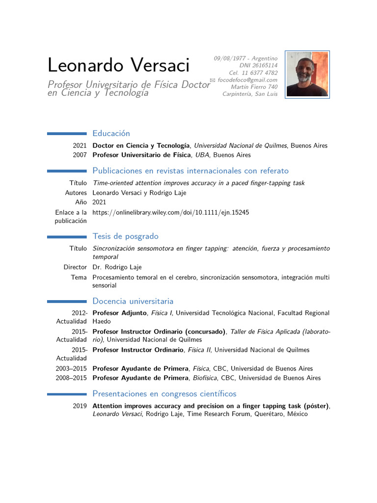 CV Leonardo Versaci 2021 | PDF | Neurociencia