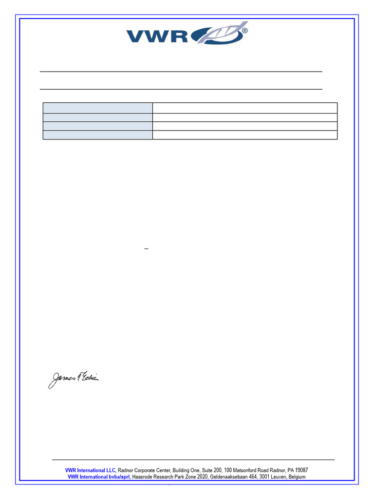 VWR Quality Certificate Flip Cap Aluminum 25187434 | PDF
