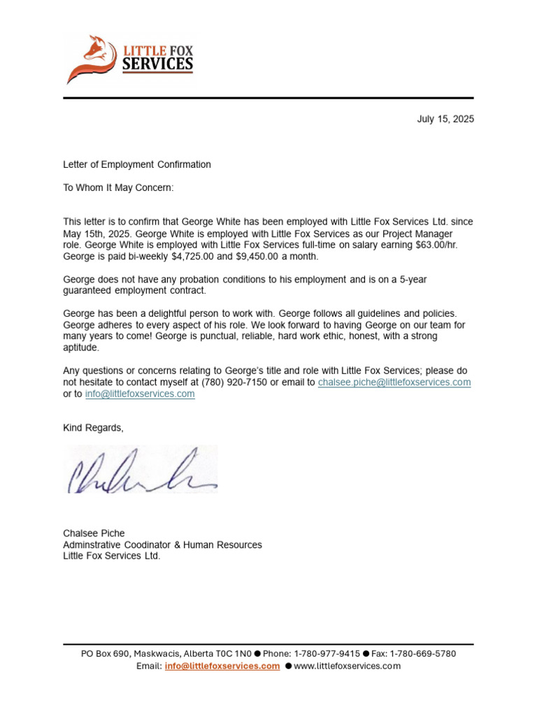 George Letter of Employment | PDF