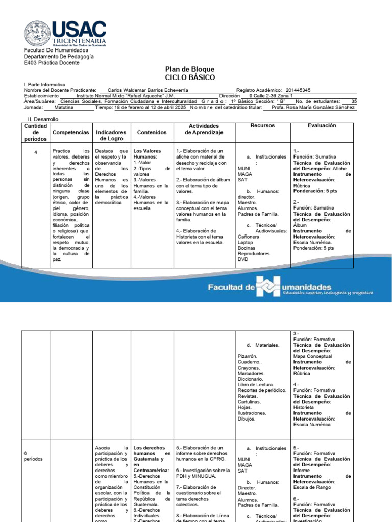 Ejemplo PLAN DE BLOQUE-1 | PDF | Maestros