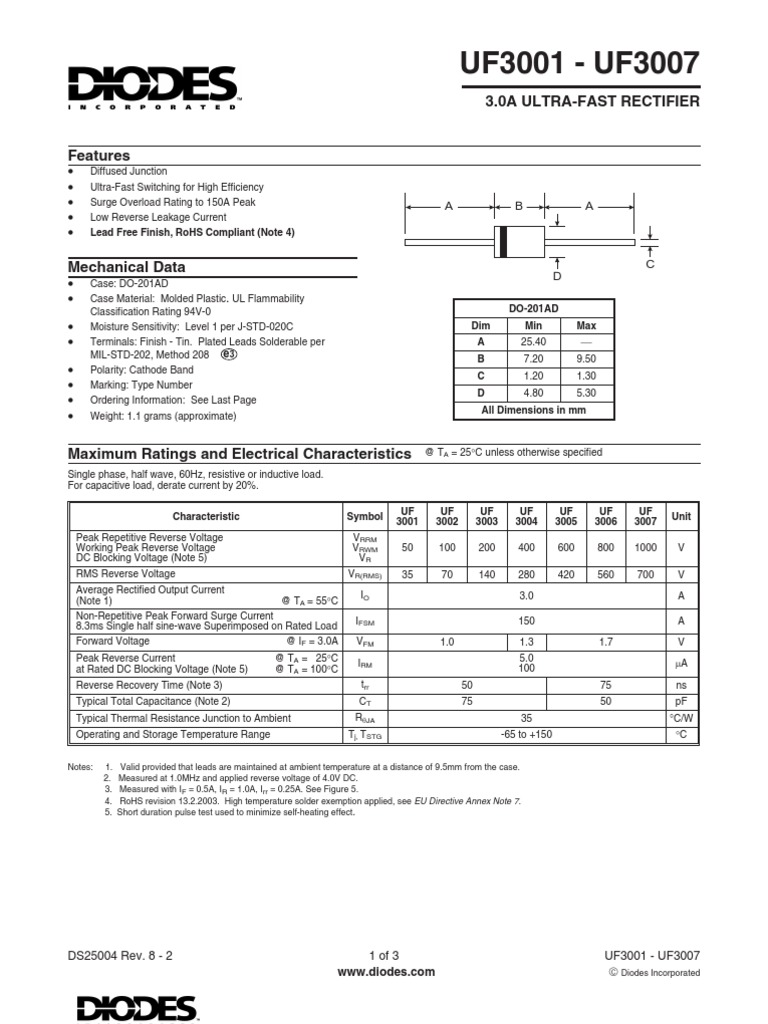UF3003 Diode ds25004 | PDF | Rectifier | Capacitor