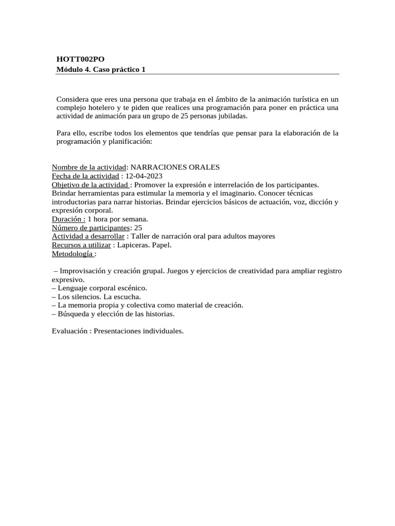 Animacion Turistica Caso Practico 01 | PDF