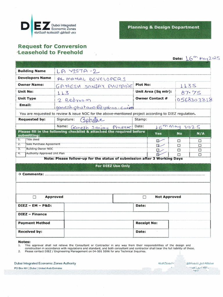 DIEZ Filled Form Ganesh Phutane | PDF