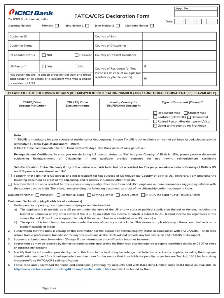 Fatca Format | PDF | Identity Document | Taxes