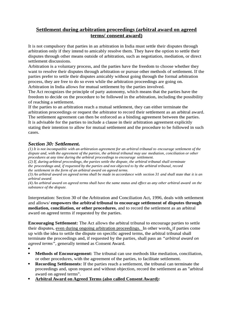 Arbitration Settlement and Consent Awards | PDF | Arbitration | Mediation