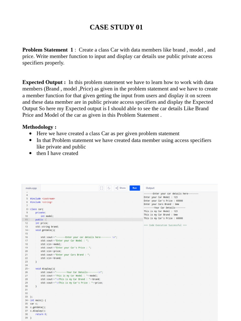 Car Class Implementation Case Study | PDF