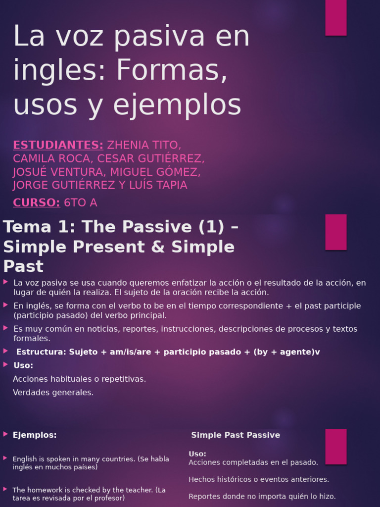 La Voz Pasiva en Ingles | PDF | Lingüística | Sintaxis