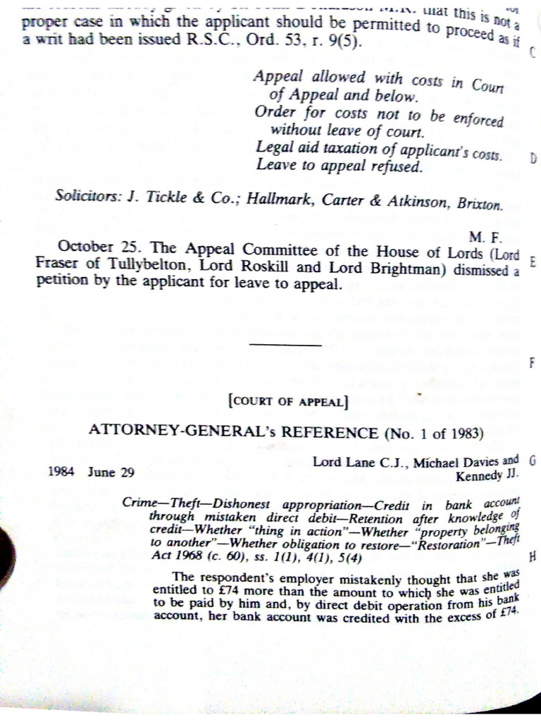 Attorney General Reference No 1 of 1983) 1985 QB 182 | PDF