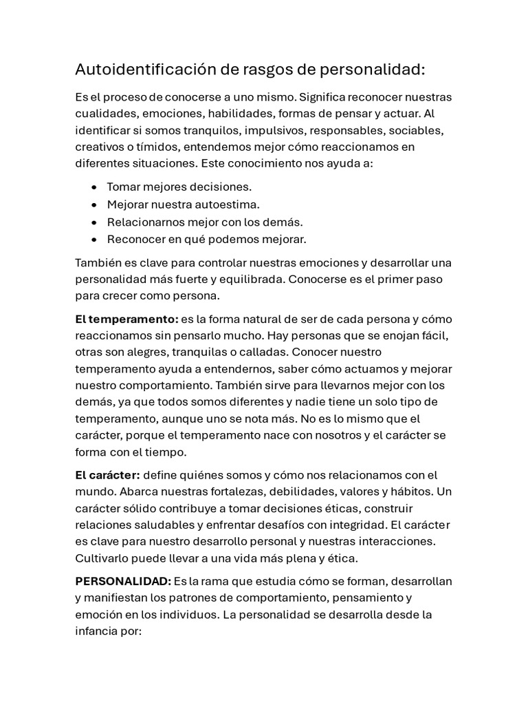Rasgos y características de la personalidad | PDF