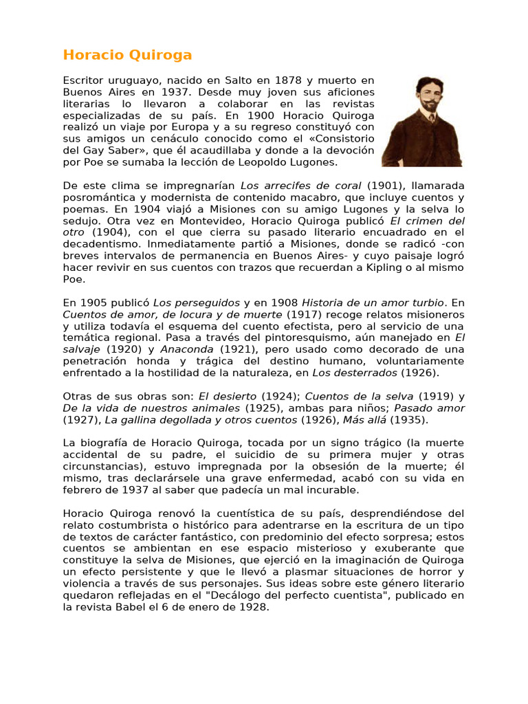 Biografía de Horacio Quiroga | PDF