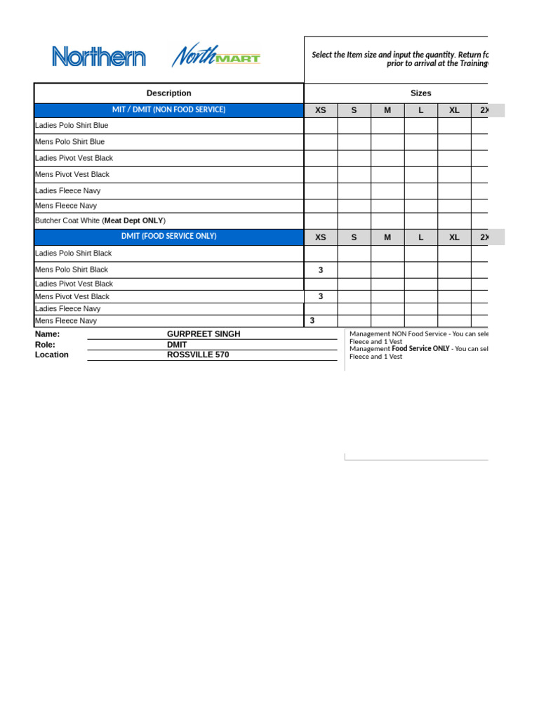 Northern & NorthMart Uniform Order Form | PDF
