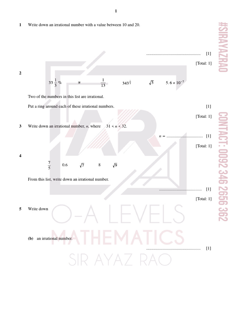Rational and Irrational Past Papers MATHS IGCSE | PDF | Number Theory ...