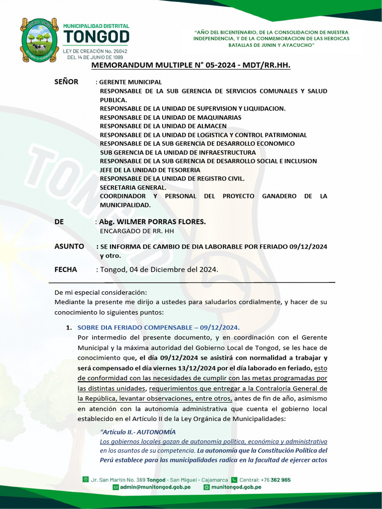 Memorándum Multiple 005 2024 Mdt Rr.hh | PDF | Gobierno local | Gobierno