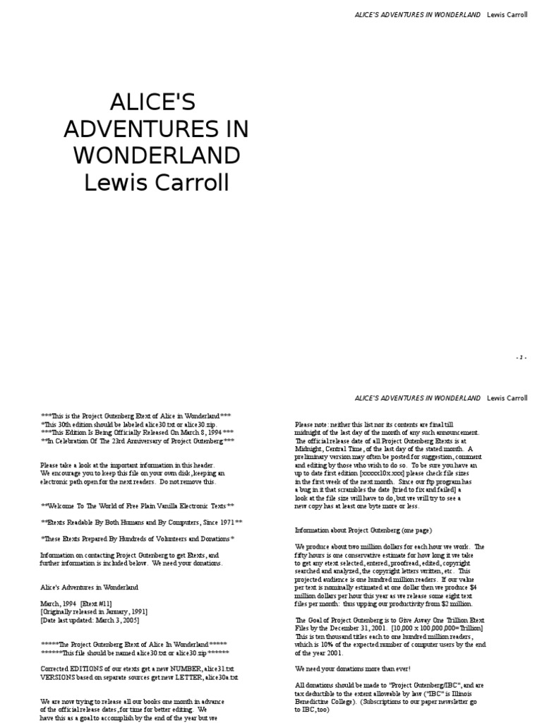 Alice in Wonderland | PDF | Alice (Alice's Adventures In Wonderland ...