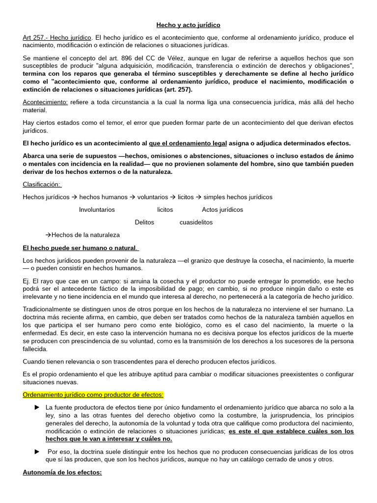 Hecho y Acto Jurídico - Derecho Privado 1 | PDF | Intención (Derecho ...