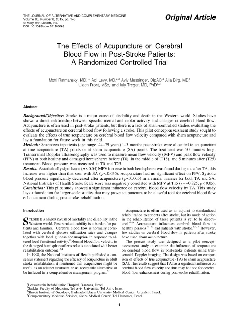 The Effects of Acupuncture On Cerebral Blood Flow in Post-Stroke ...